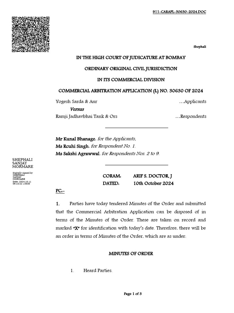 Arbitration Application (L) NO. 30630 OF 2024 | PDF | Business Law ...