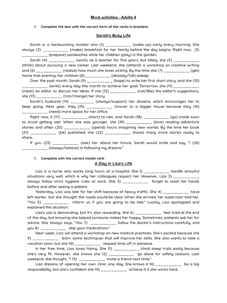 Mock Activities - Adults 4 | PDF