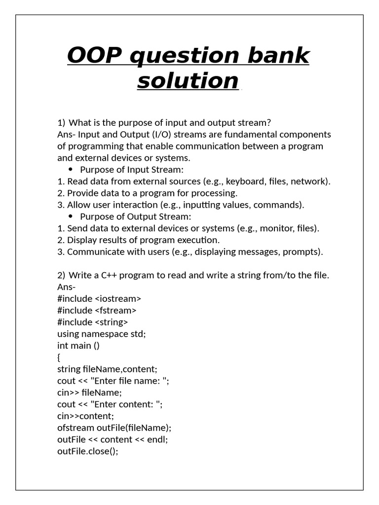 Oop Question Bank Solution Pdf Inputoutput Computer File 5326