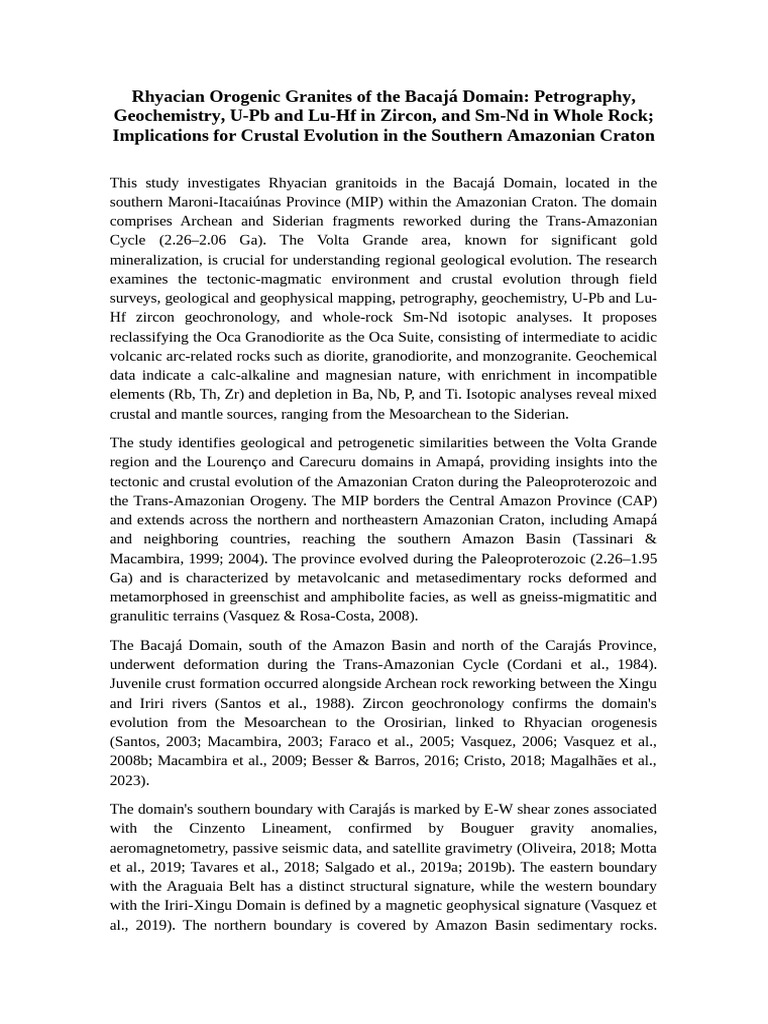 Rhyacian Orogenic Granites of The Bacajá Domain | PDF | Geology | Petrology