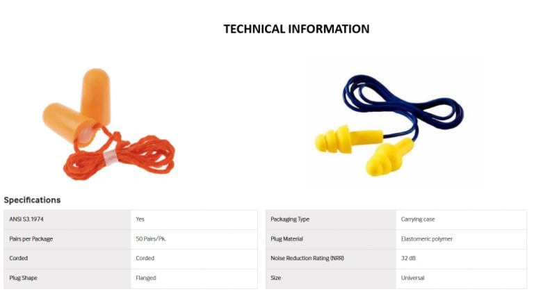 Ear Plugs Datasheet | PDF