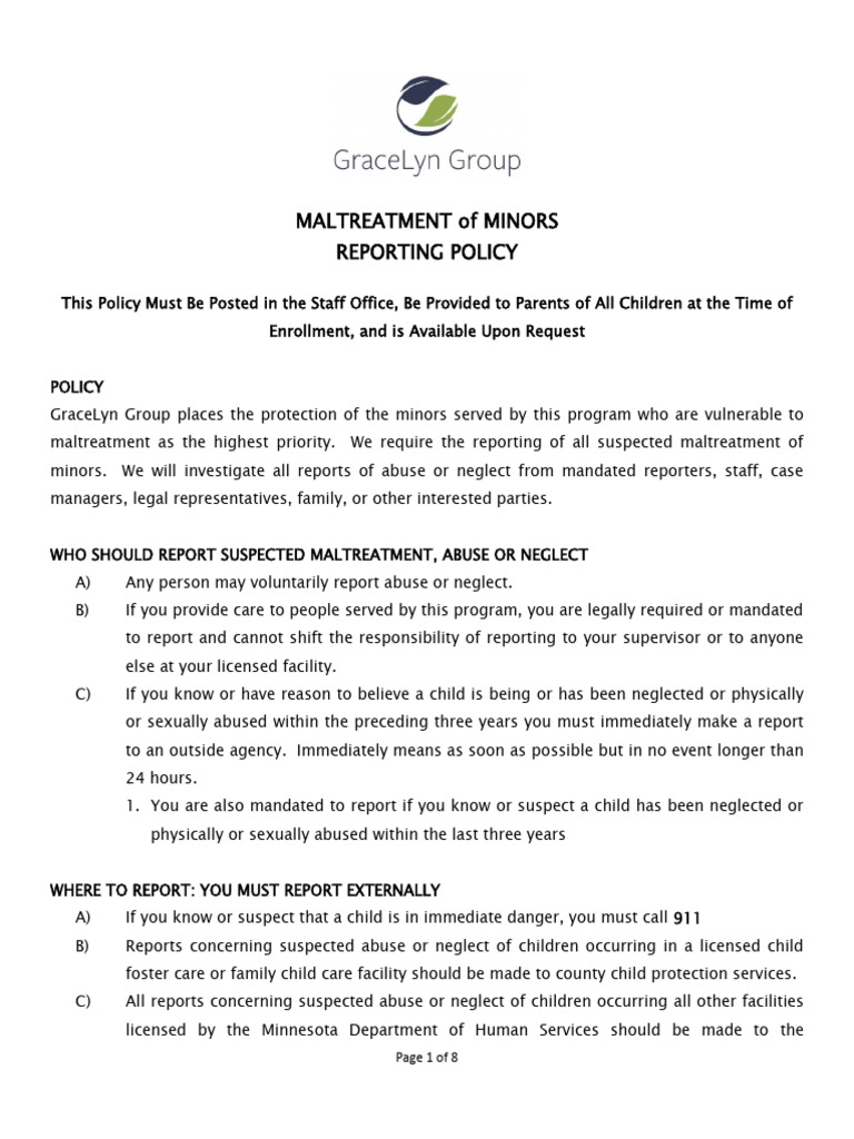 Maltreatment of Minors Reporting | PDF | Child Abuse | Child Neglect