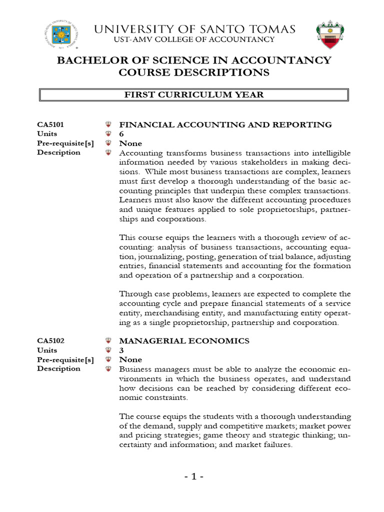 UST AMV Course Overview and Details | PDF | Statistics | Accounting