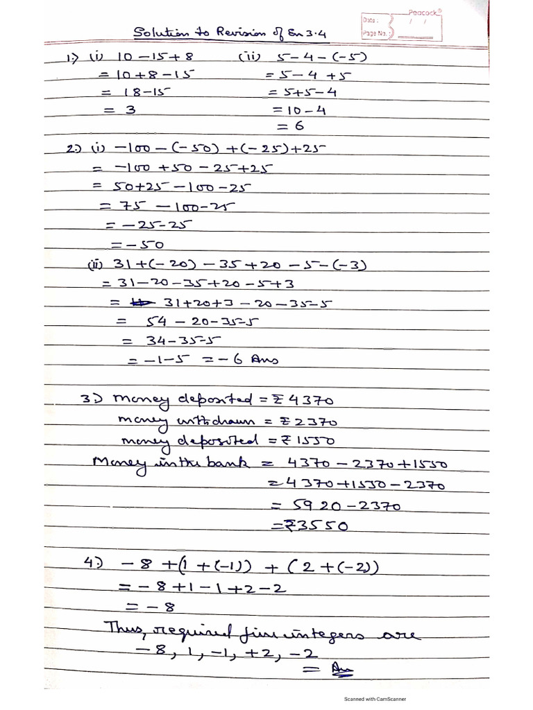 CL 6 Arith, Solutions To Revision of Ex 3.4 | PDF
