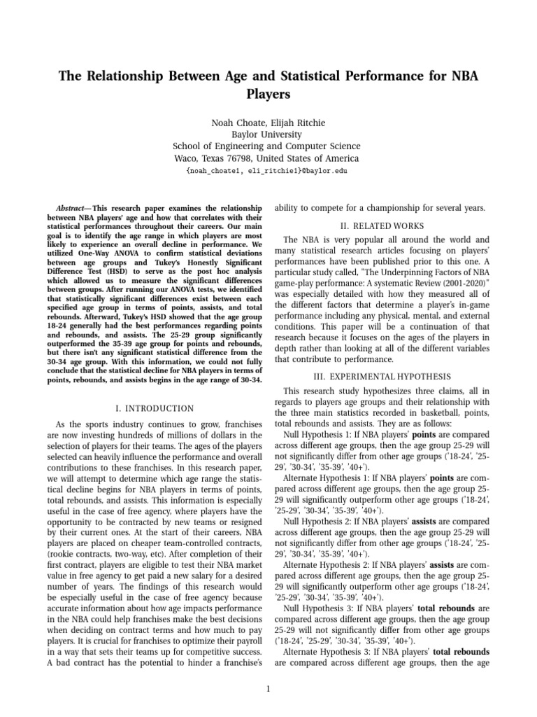 Age Impact on NBA Player Performance | PDF | Statistics | P Value