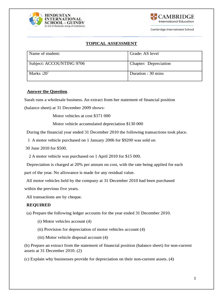 As Level Test Depreciation | PDF