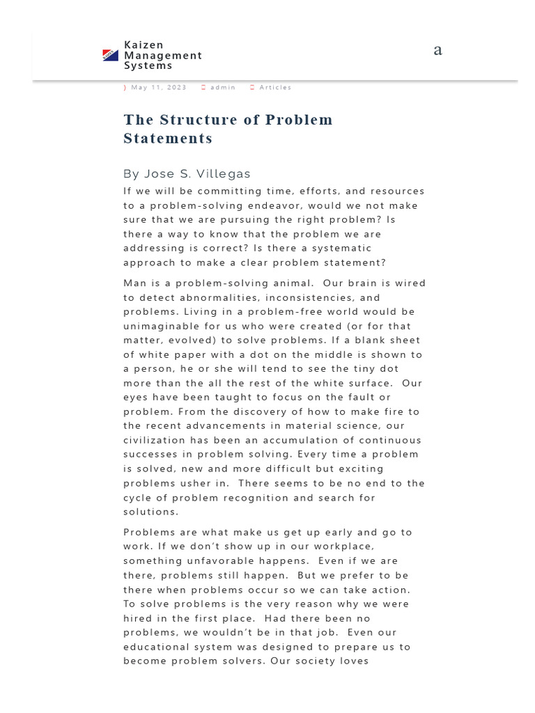 WWW Kaizenmgtsys Com The Structure of Problem Statements ... | PDF ...