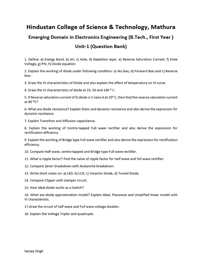 Basic Electronics Question Bank | PDF