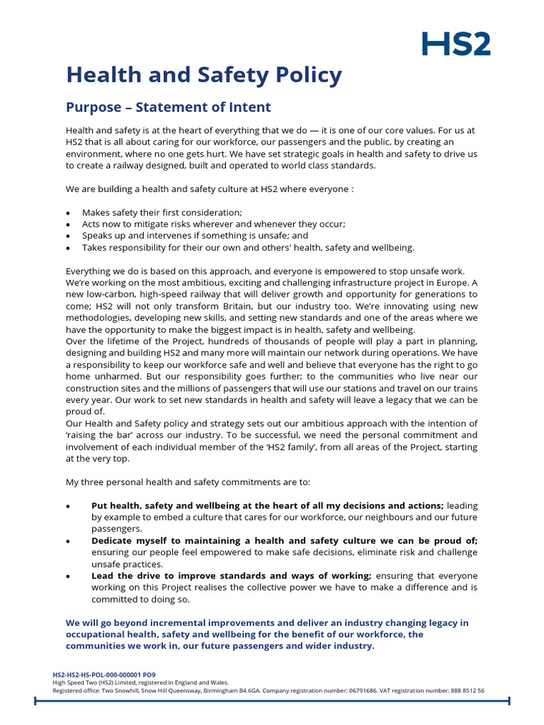 HS2 HS2 HS POL 000 000001 Health Safety Policy Web | PDF | Safety ...