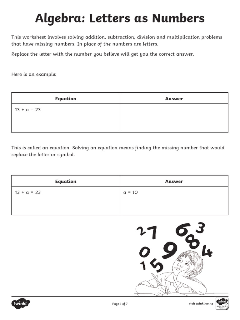 letters-as-numbers-algebra-level-3-worksheet_ver_1 | PDF | Equations ...