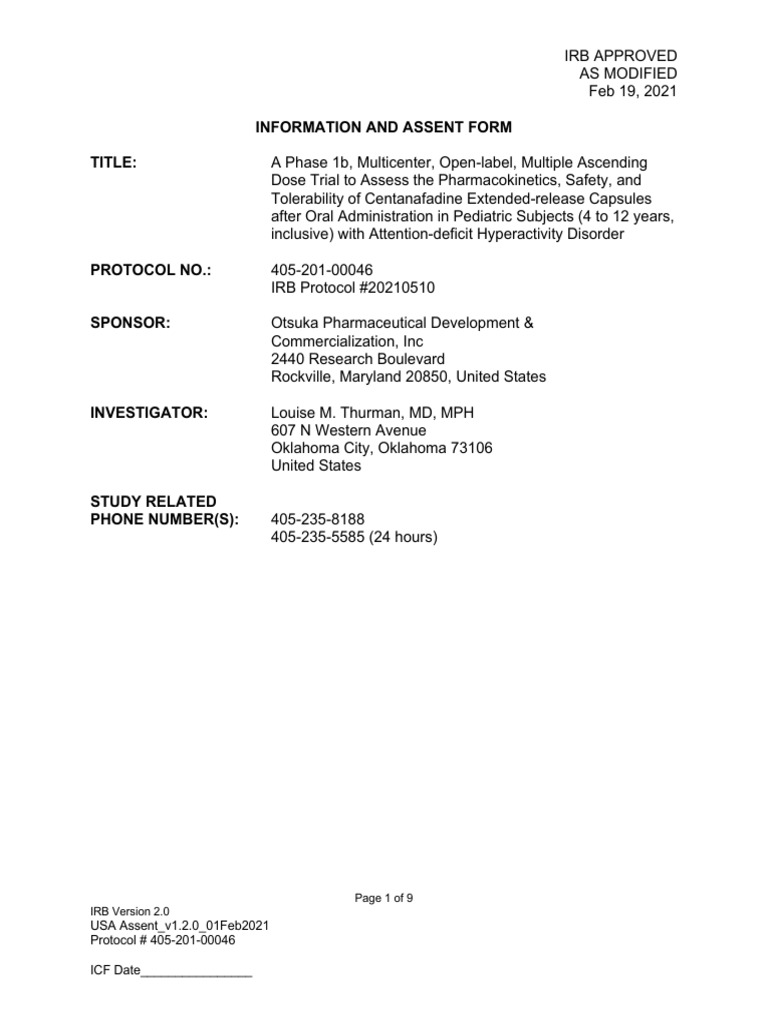 OTK39 001 Thurman Assent 19FEB2021 | PDF | Pregnancy | Institutional Review Board