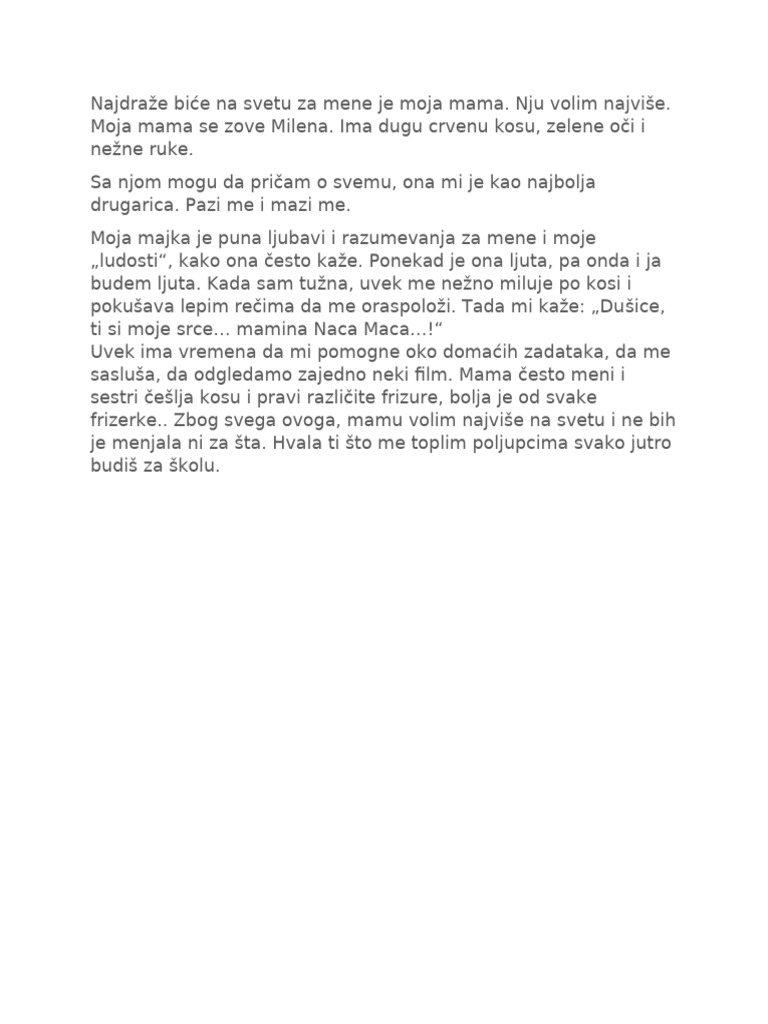 Najdraže Biće Na Svetu Za Mene Je Moja Mama | PDF