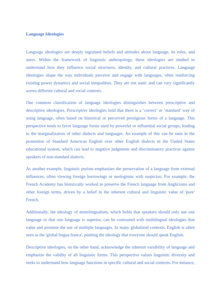 3 Language Ideologies - Handout | PDF | Linguistics | English Language