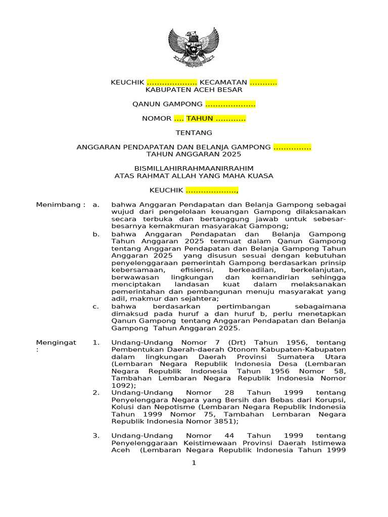 Qanun APB Gampong 2025 Aceh Besar | PDF