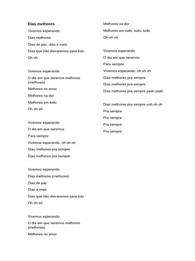 Letra da música "Dias Melhores" | PDF