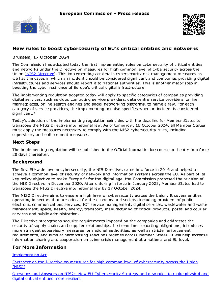 New Rules To Boost Cybersecurity of EU S Critical Entities and Networks ...