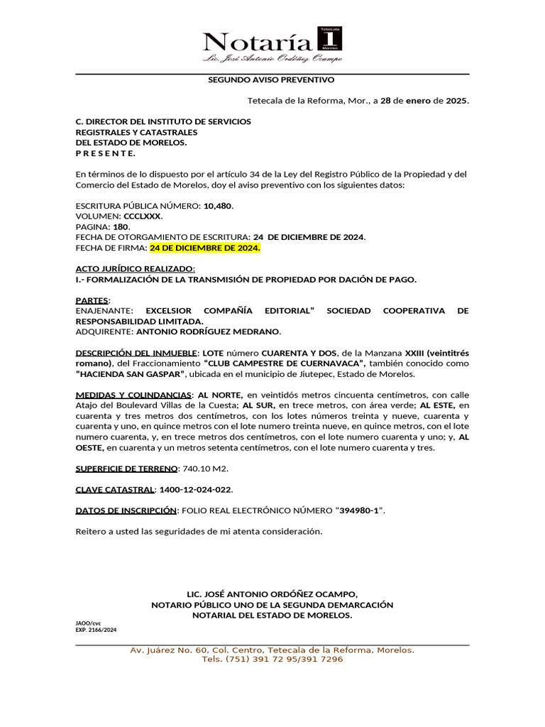Segundo Aviso Preventivo | PDF