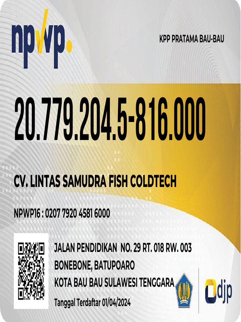 Npwp Cv. Lintas Samudra Fish Coldtech | PDF