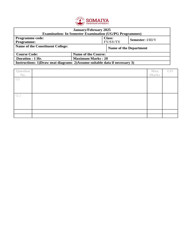 ISE Question Paper Template | PDF