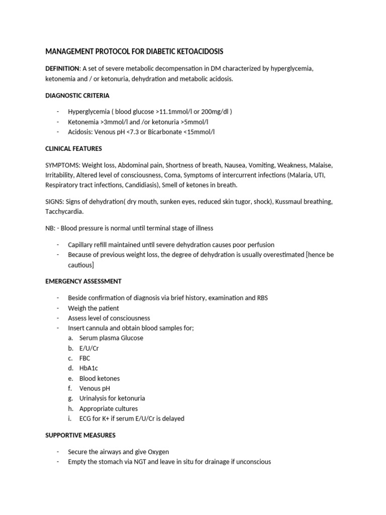 DKA Management Protocol | PDF | Human Diseases And Disorders | Medical ...