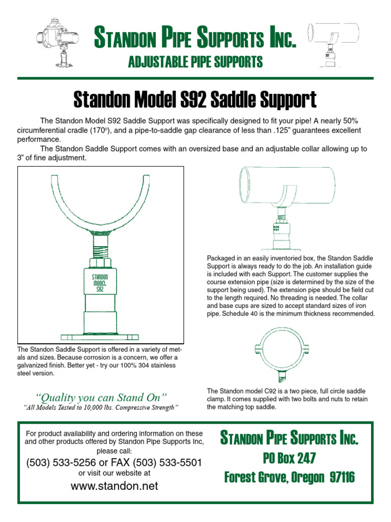 Standon C92 S92 Pipe Support Spec Sheet | PDF | Pipe (Fluid Conveyance ...
