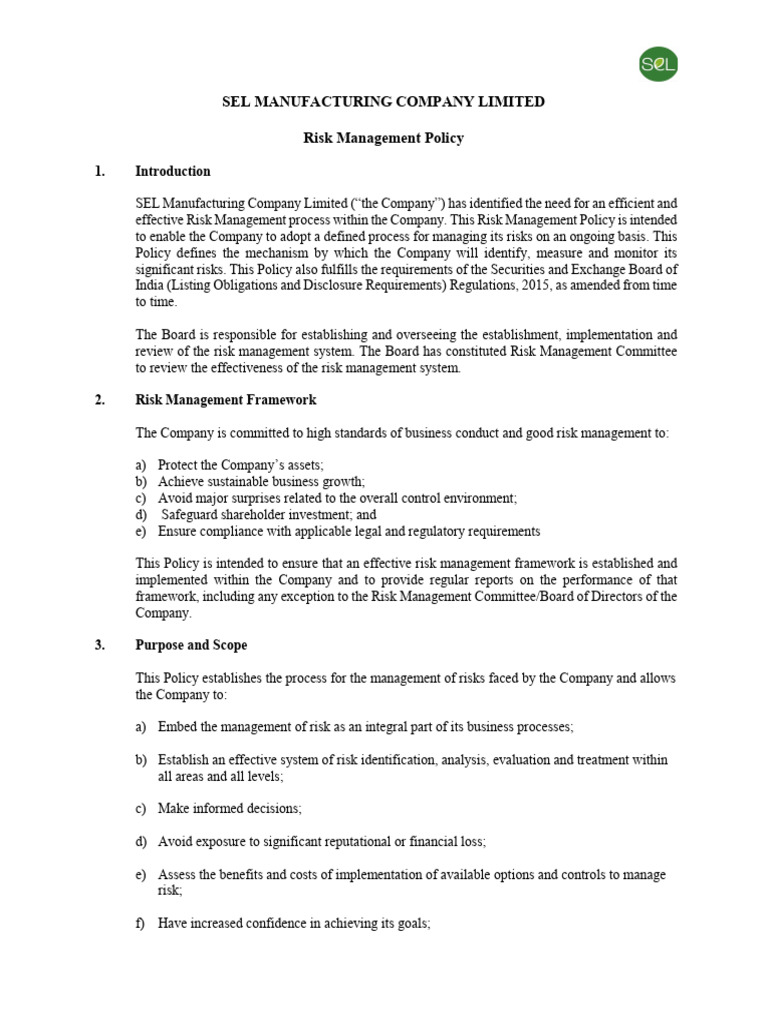 17 Risk Management Policy | PDF | Risk | Risk Management