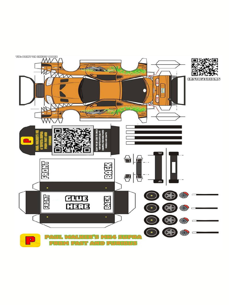 Paul Walker's MK 4 Toyota Supra (Cartoonish Style) Paper Model Template | PDF
