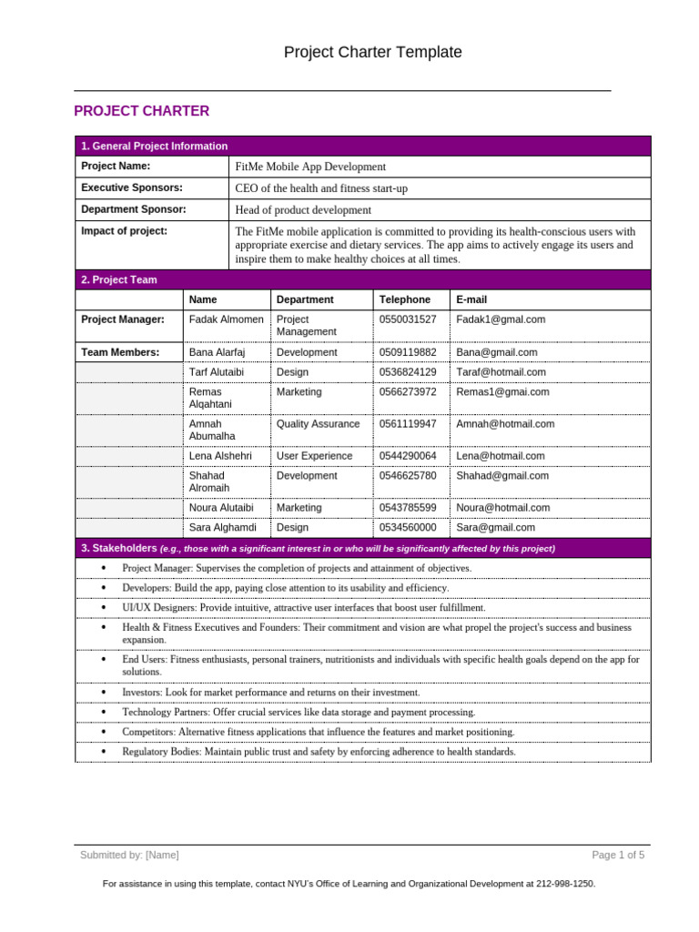 Project Charter Template 03 | PDF | Mobile App | Business