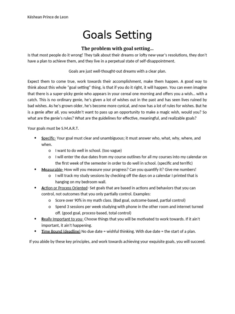 SMART Goal Setting Assignment | PDF