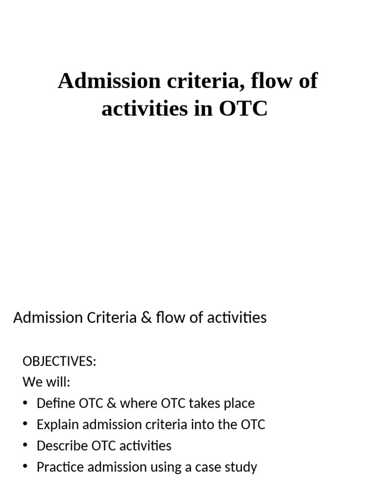 OTC Admission & Flow of Activities Susan | PDF | Patient | Medical ...