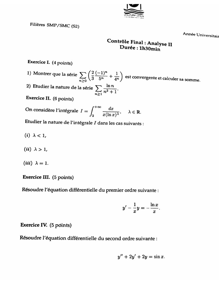 Examen2 Analyse 2 SMP2 SMC2 | PDF