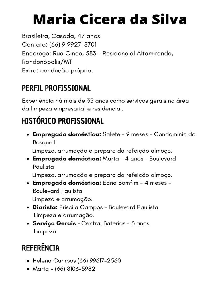 Profissional de Limpeza com 35 Anos de Experiência | PDF