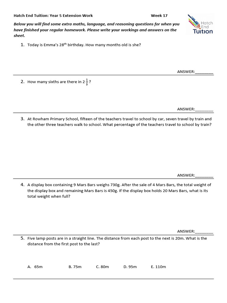 Year 5 Extension Work: Maths & Language | PDF