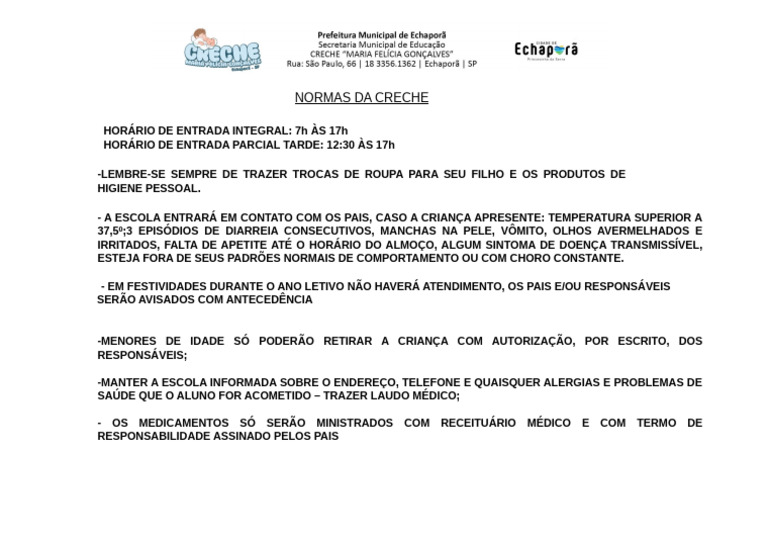 normas da creche | PDF