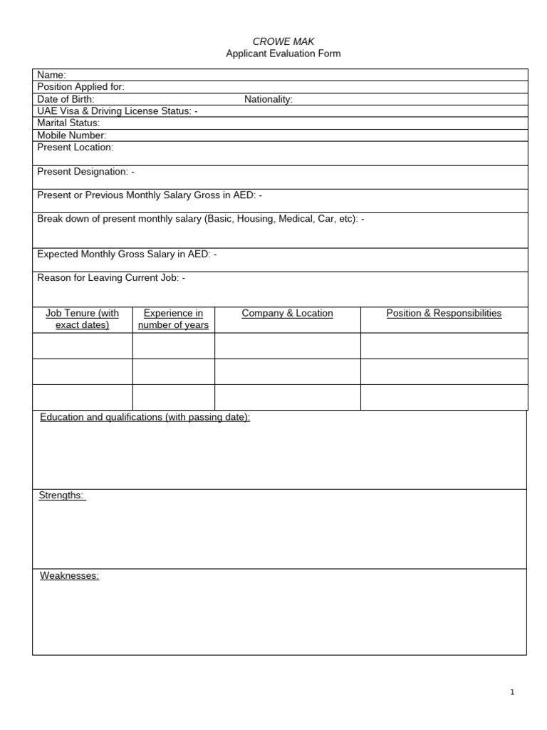 Applicant Evaluation Form (CROWEMAK) | PDF