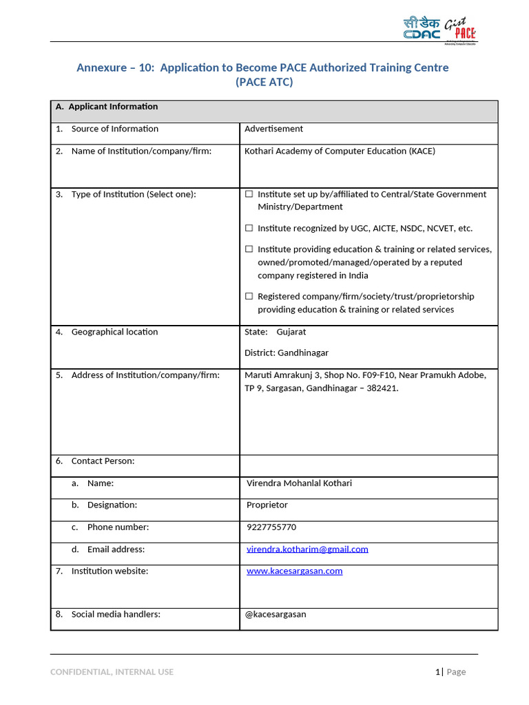Annexure-10-Application To Become PACE ATC | PDF | Computing