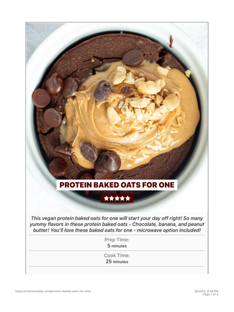 Vegan Protein Baked Oats for One | PDF | Chocolate | Fat