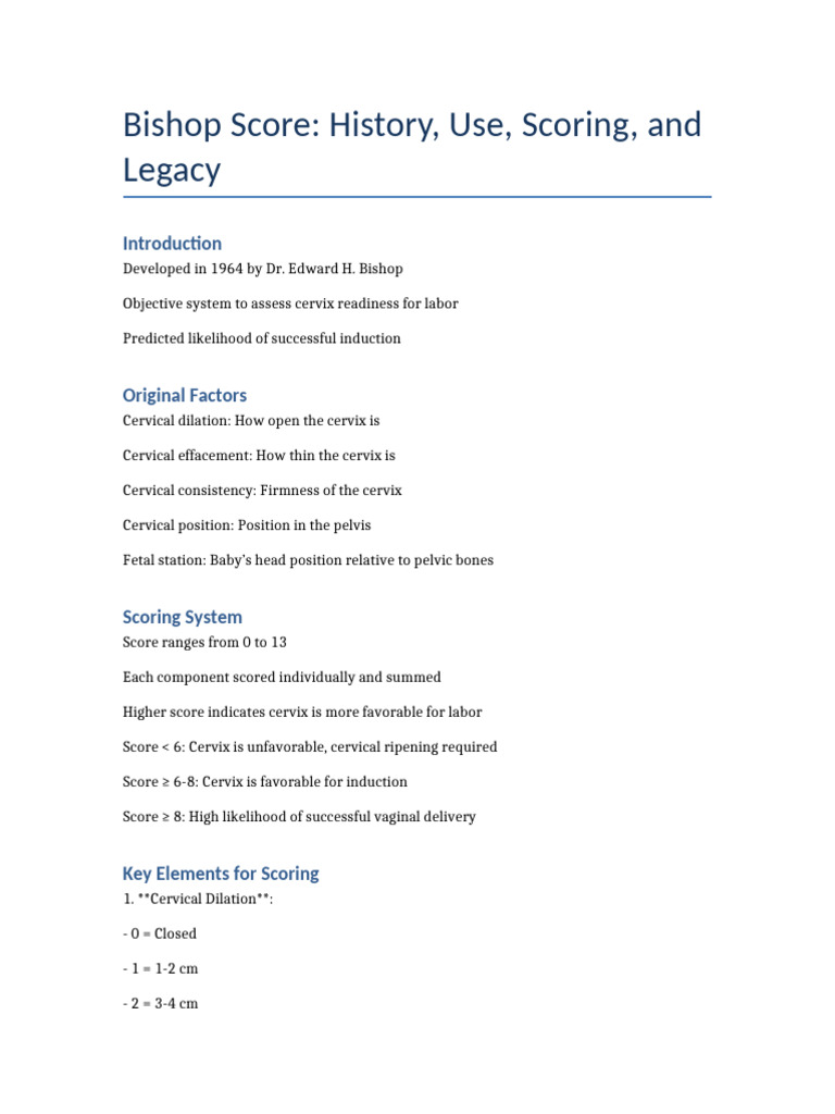 Bishop Score: Cervical Assessment Guide | PDF