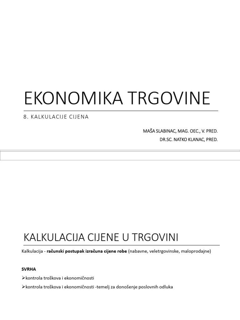 Kalkulacije Cijena Crno-Bijelo | PDF