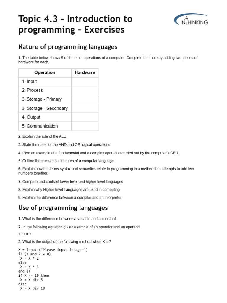 Soham Waman - Topic 4.3 - Introduction To Programming - Exercise | PDF
