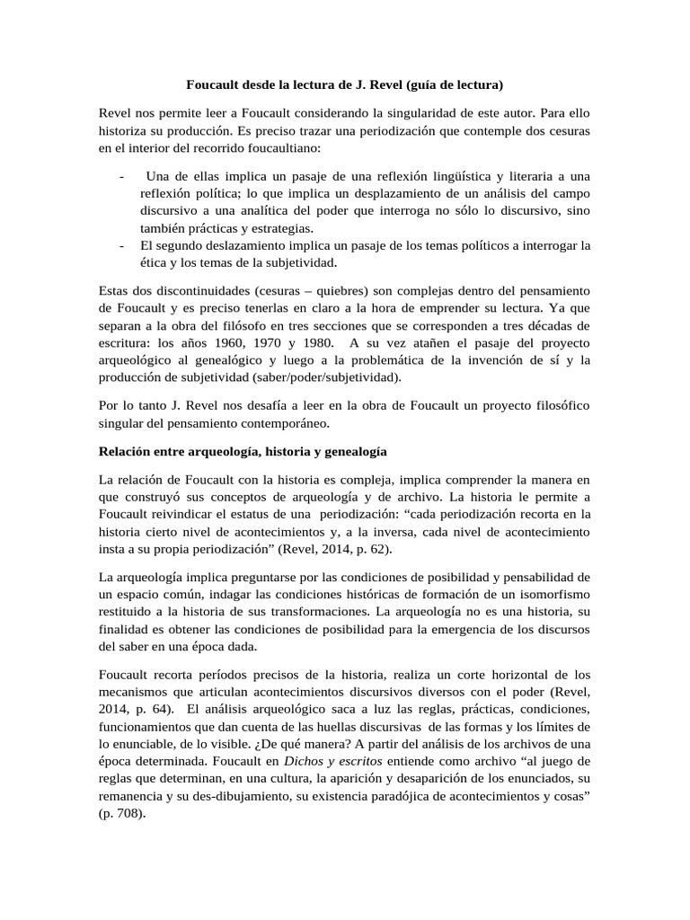 Foucault Desde La Lectura de J. Revel. | PDF | Michel Foucault | Pensamiento