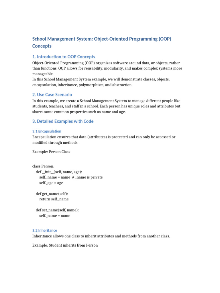 School Management System OOP Concepts | PDF