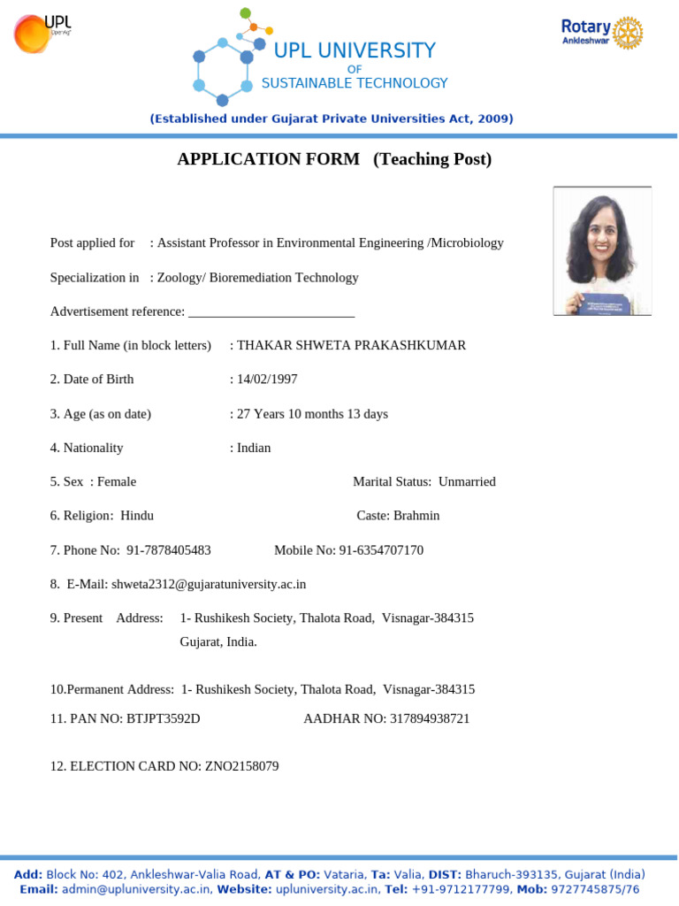 UPL University Applicaion Form TeachingX | PDF | Biology