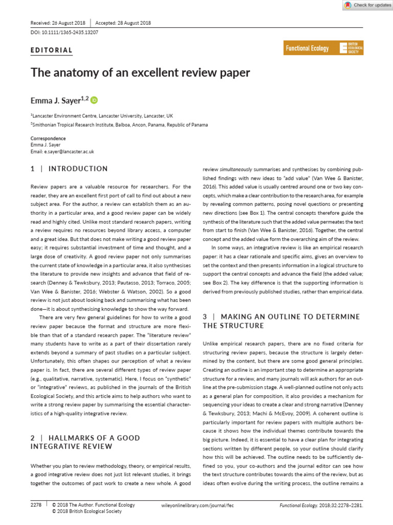 The Anatomy of an Excellent Review Paper | PDF | Information | Knowledge