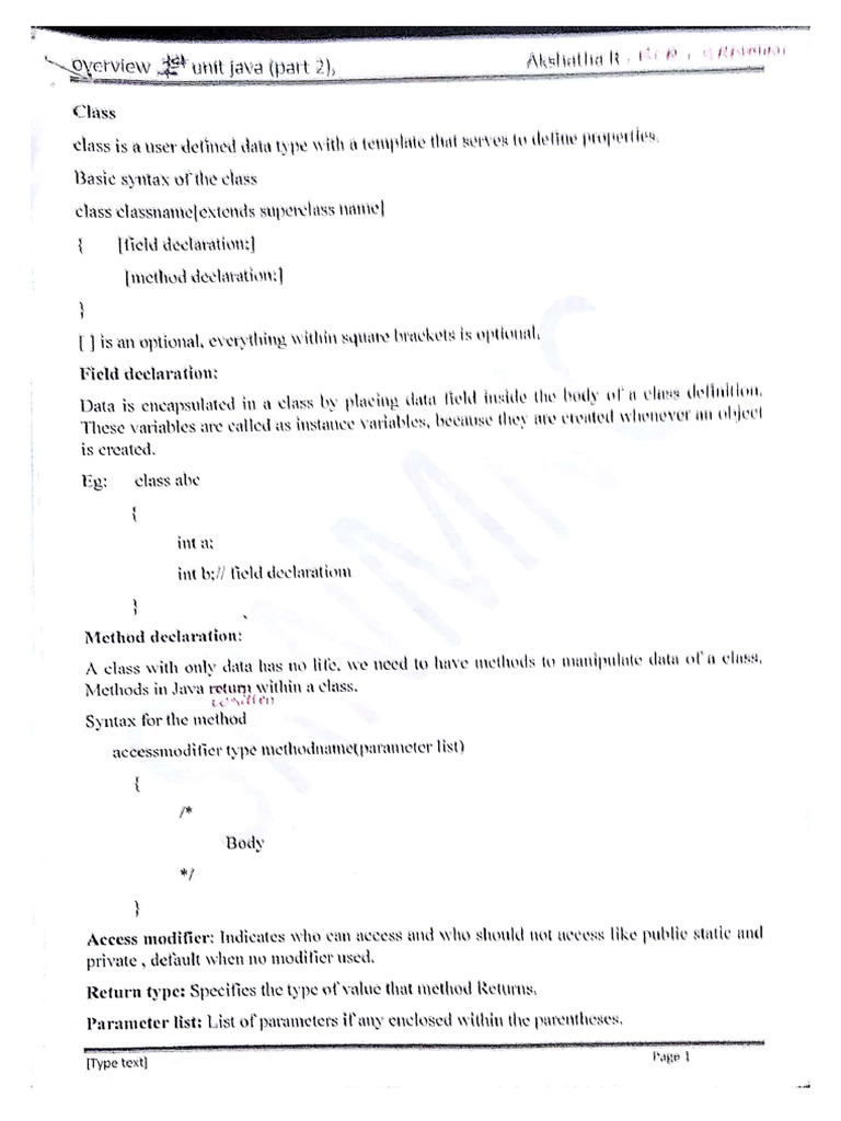 JAVA Unit 1 Part-2 | PDF