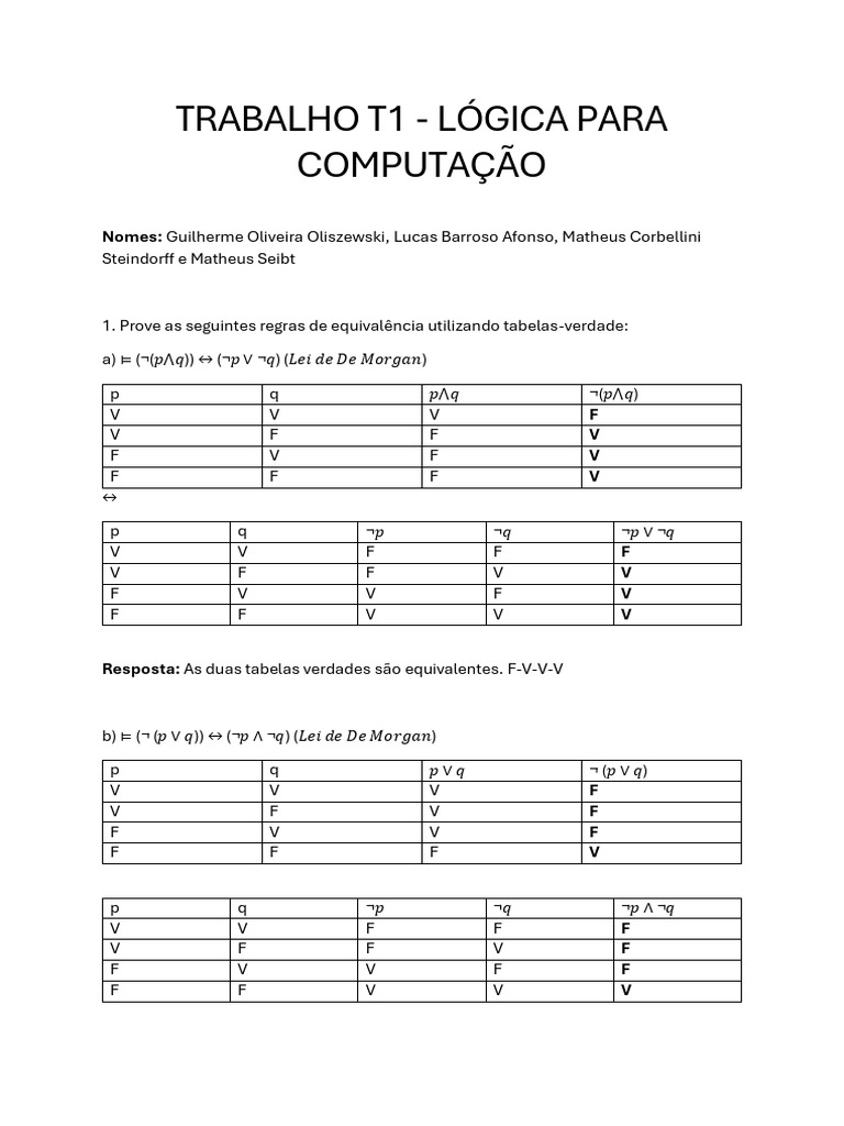 Regras de Equivalência em Lógica Proposicional | PDF | Raciocínio ...