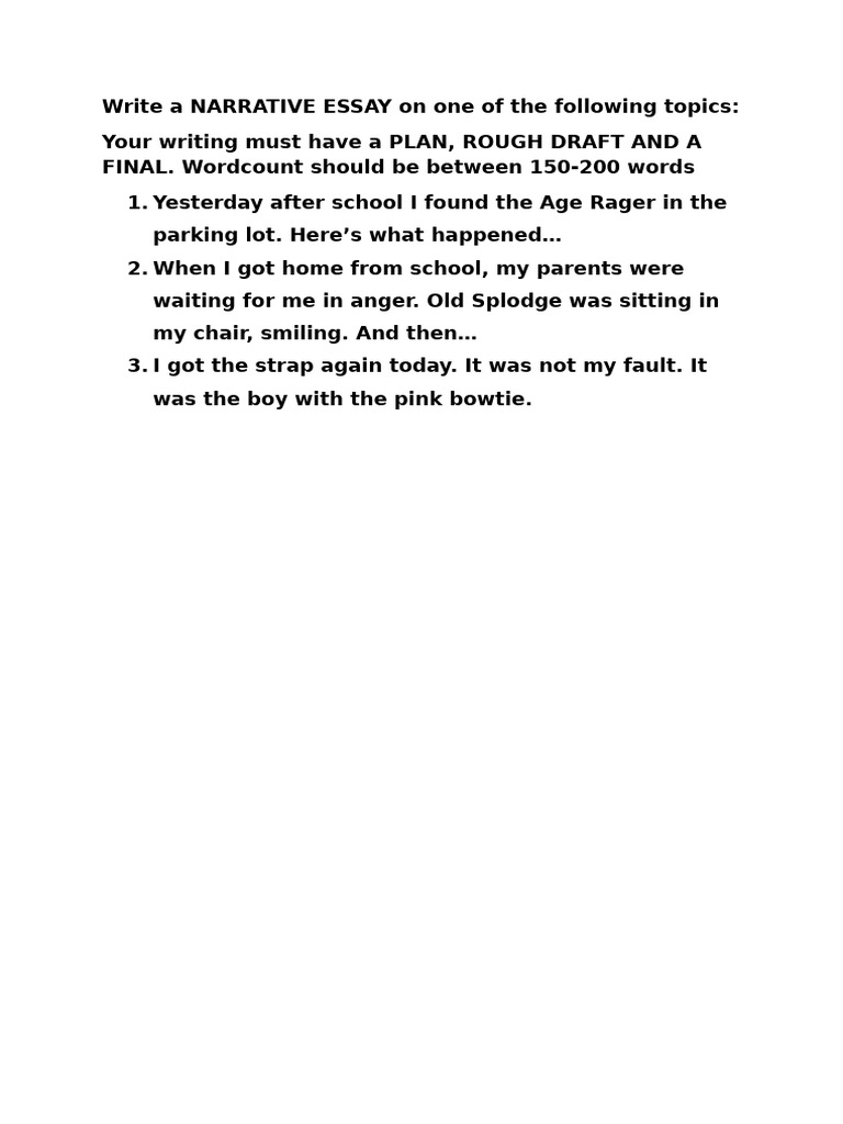 7write A NARRATIVE ESSAY On One of The Following Topics | PDF