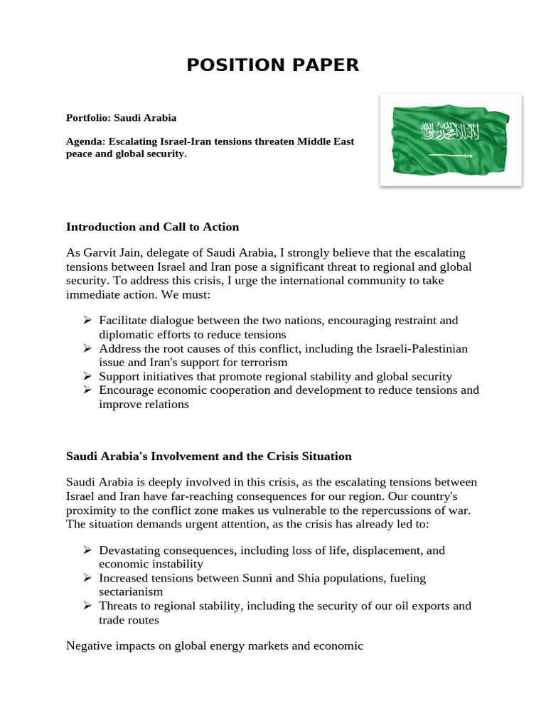 Saudi Arabia-Position Paper (MUN) | PDF | Israel | World Politics