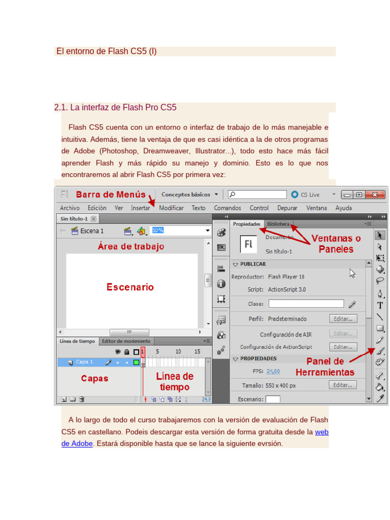 El Entorno de Flash CS5 | PDF | Ventana (informática) | Informática