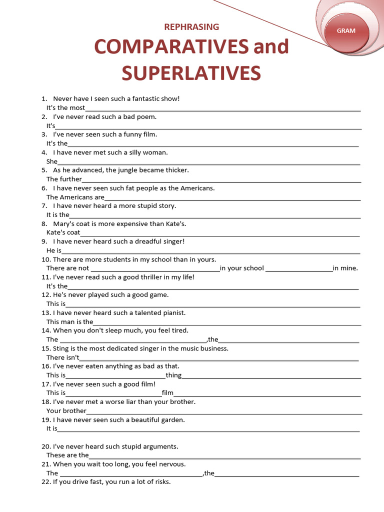 Rephrasing Comparatives & Superlatives | PDF